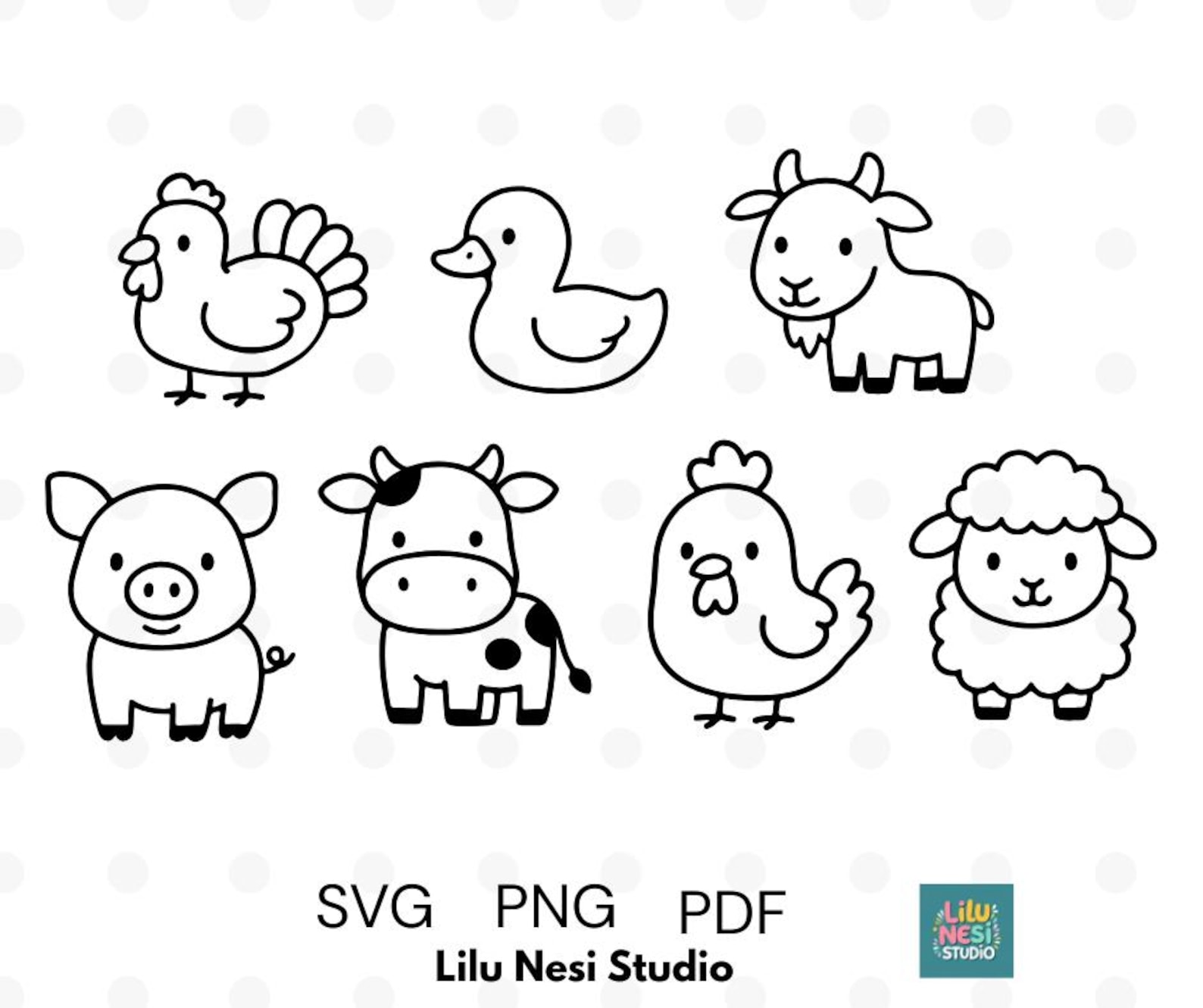 Farm Animal Clipart Set – 7 Farm Animals SVG PNG PDF | Cute Farm ...
