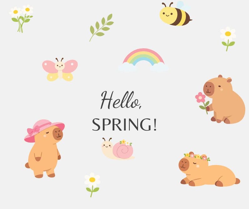 Cute Capybara Clipart SVG Bundle | Nursery Capybara Spring ...