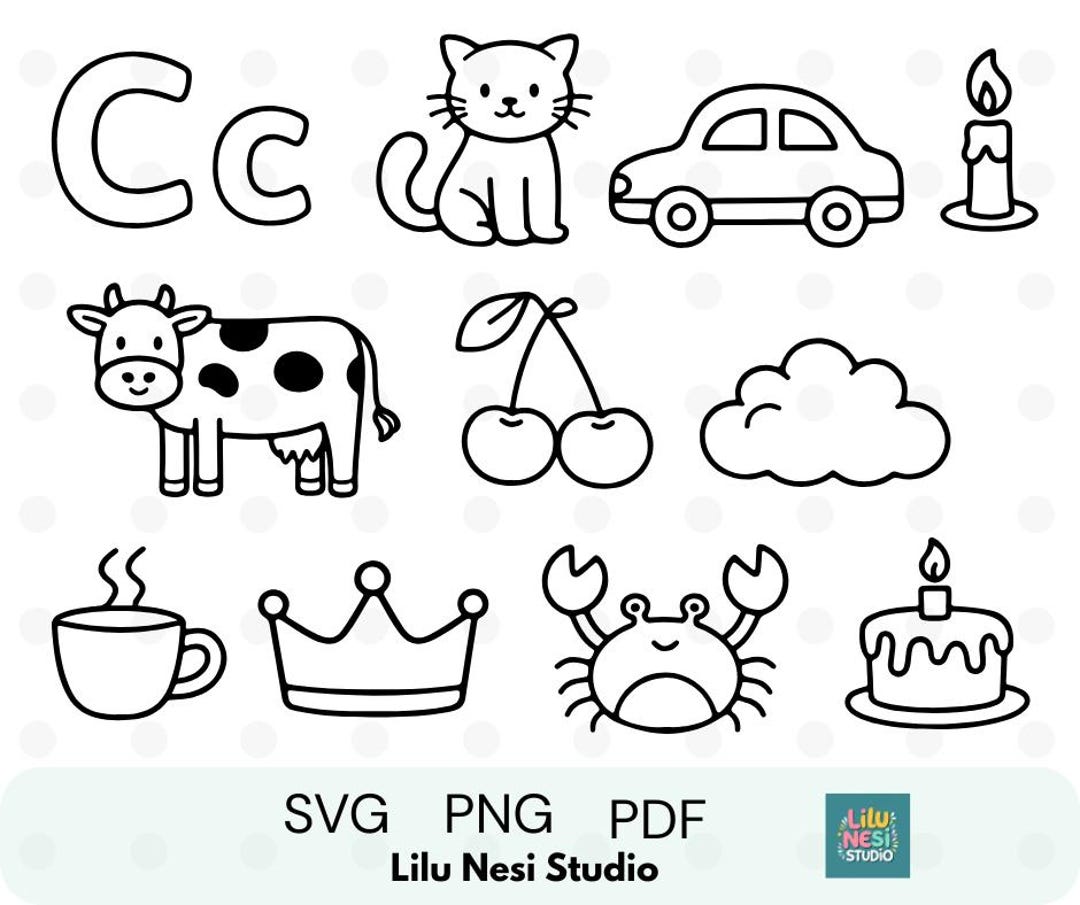 Letter C Alphabet Clipart | Cc Line Art Illustrations | Kids Learning ...
