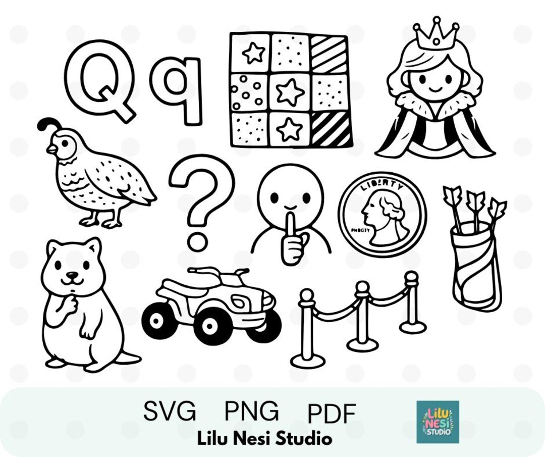 Letter Q Alphabet Clipart | Qq Line Art Illustrations | Preschool ...