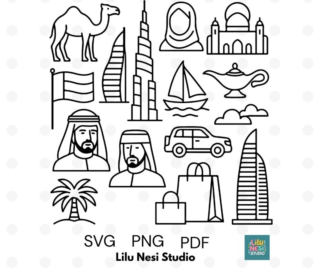 UAE Svg Bundle | United Arab Emirates Doodles | Dubai Icons Line Art ...