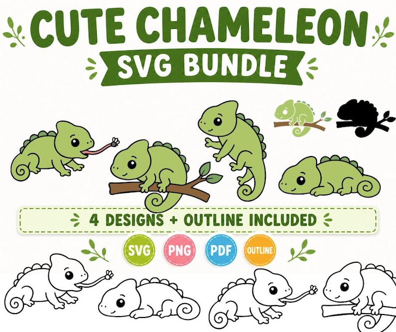 Cute Layered Chameleon SVG Bundle, Baby Chameleon Clipart, Chameleon ...