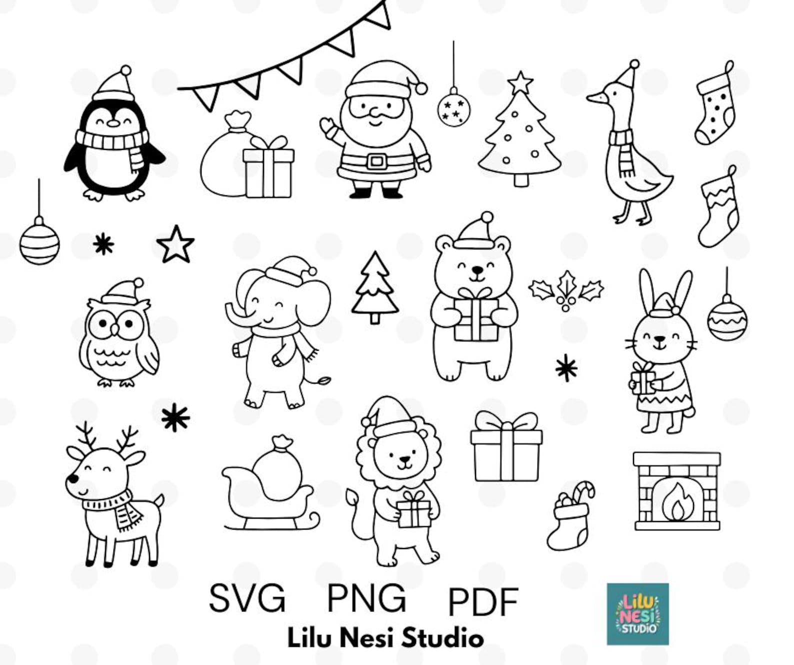 Christmas Animal Clipart Set – Cute Animals With Ornaments, Fireplace ...