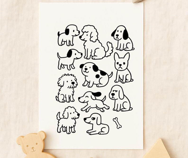 Dogs SVG PNG Set | Cute Dog Clipart | Black and White Line Art | Pet ...