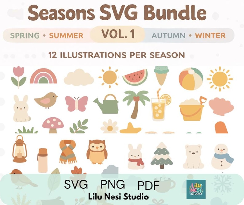 Seasons SVG Bundle Vol 1 – Spring Summer Autumn Winter Nursery Clipart ...