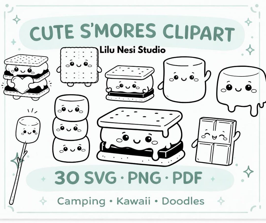 Cute S’mores Clipart SVG Bundle, Camping Doodle Clipart, Kawaii ...