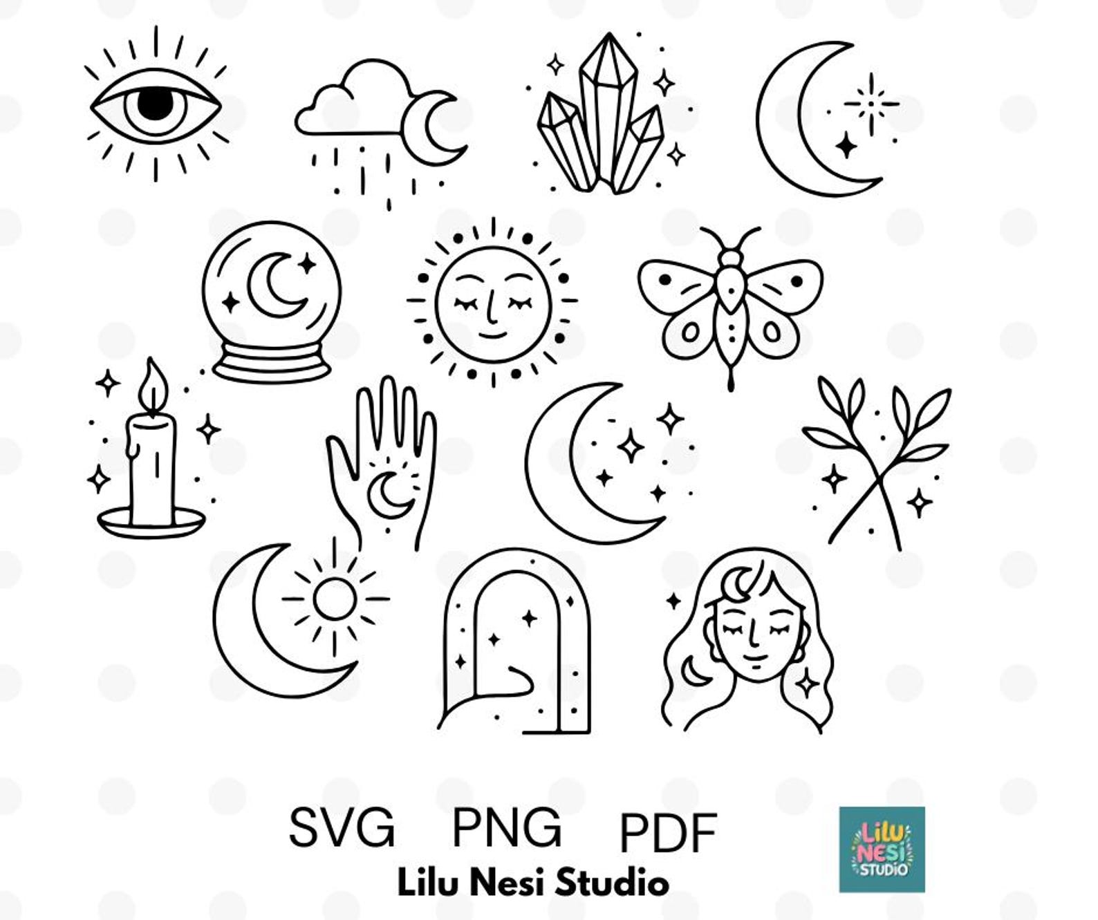 Mystic Celestial Clipart Bundle – 11 Boho Moon, Star, Sun & Magic ...