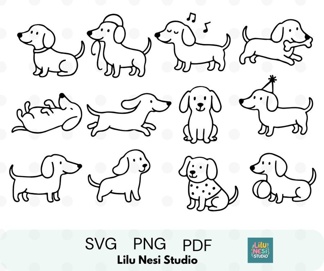 12 Dachshund Doodle Clipart | Black and White Wiener Dog Illustrations ...