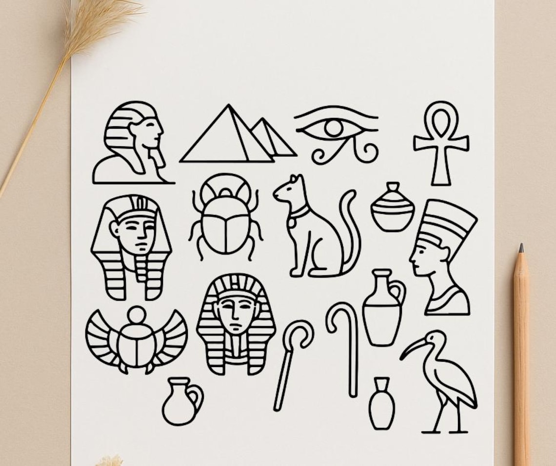 Egypt Clipart Set | Ancient Egypt SVG PNG PDF | Black and White Line ...
