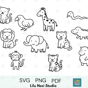 Animal Line Art Clipart Bundle – 62 Doodle Animals PNG – Farm, Jungle ...