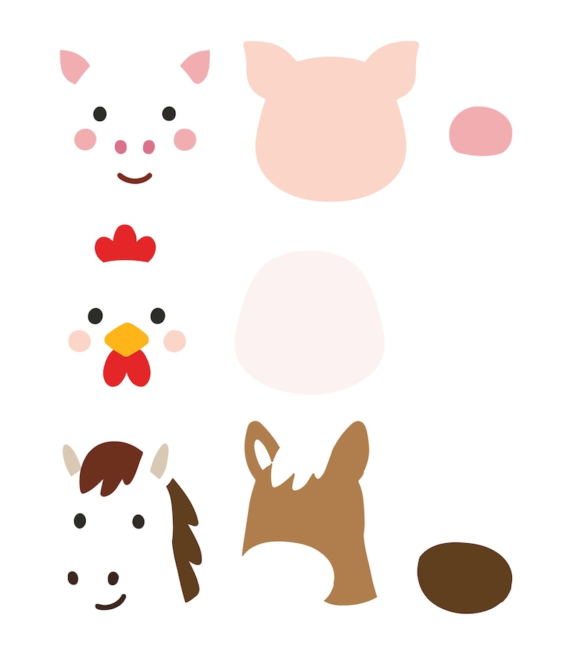 Farm Animal Faces Clipart Set, 6 Farm Animals SVG PNG PDF | Layered ...