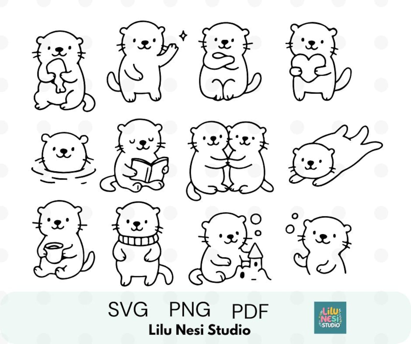 Otter Clipart Bundle – 12 Cute Otter Illustrations PNG SVG PDF ...