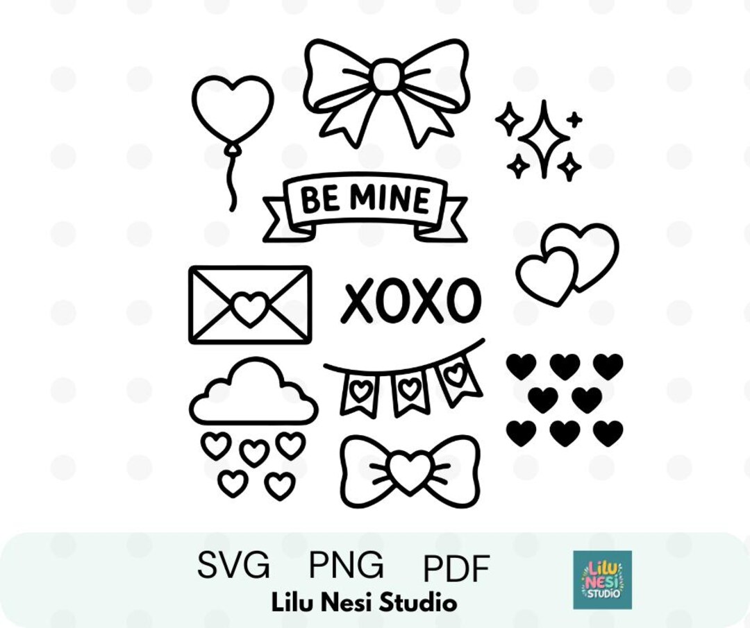 Valentine’s Day Doodle Clipart, Black and White Love Elements, Thick ...