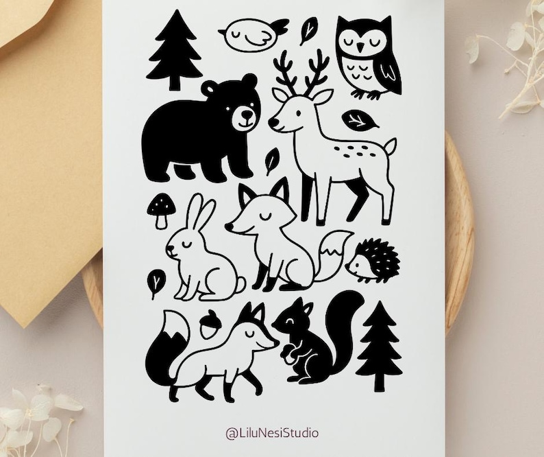 Forest Animal Clipart Set | Woodland Animals SVG PNG PDF | Black and ...