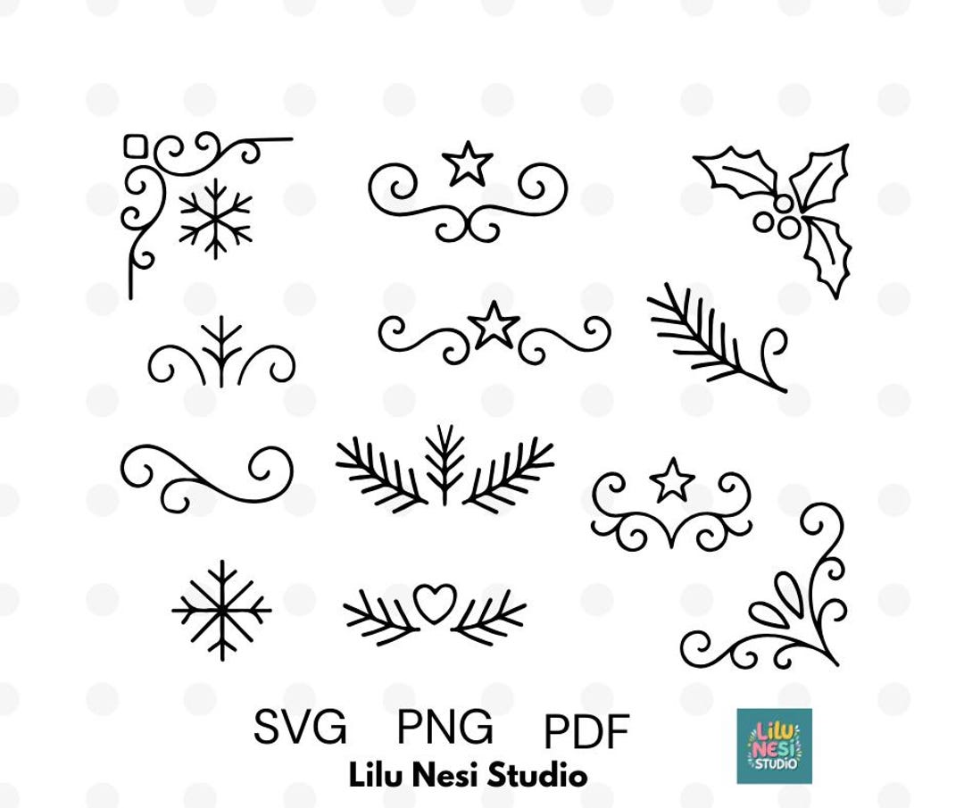 Christmas Doodle Clipart, Holiday Line Art SVG PNG, Christmas Borders ...