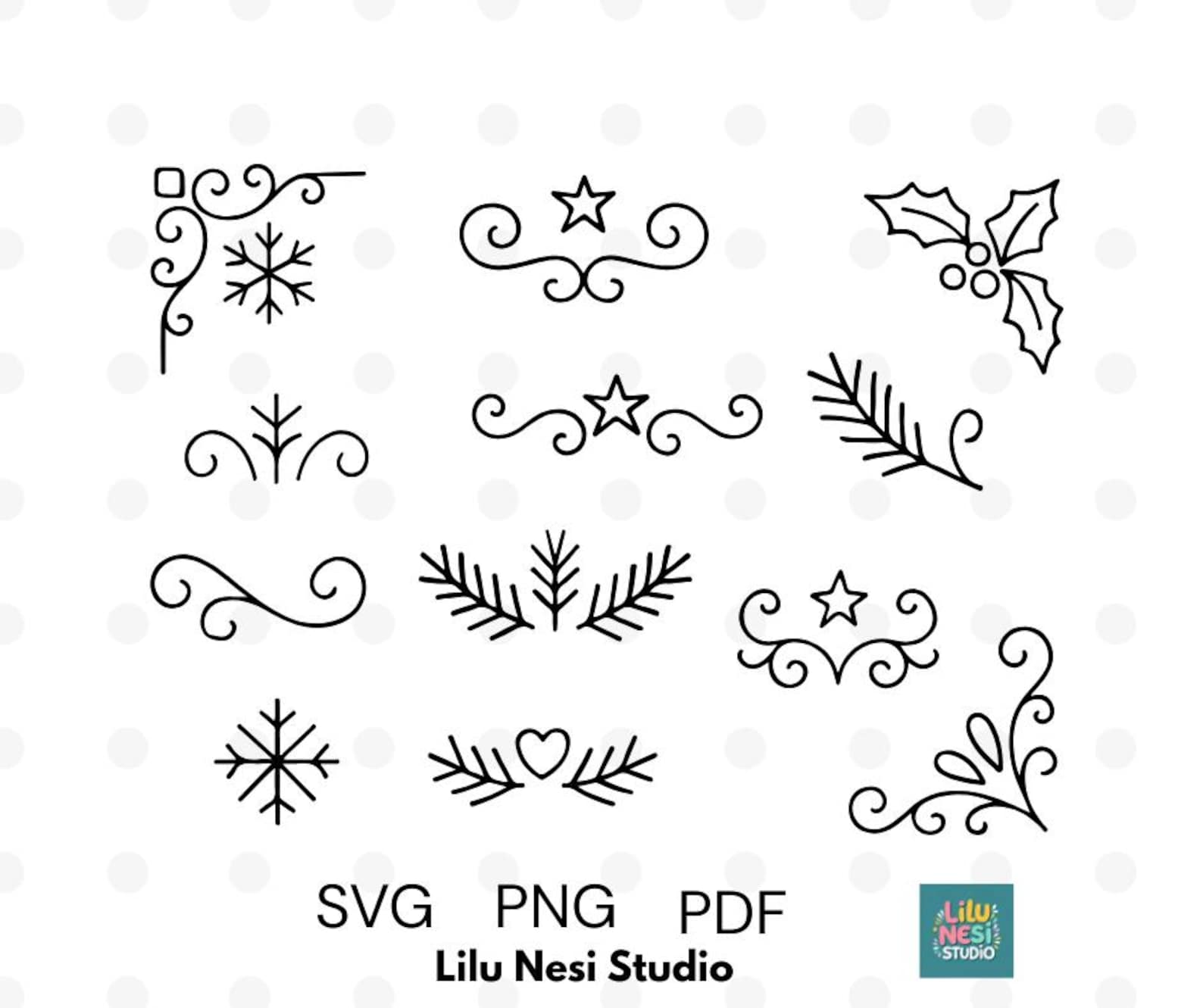 Christmas Doodle Clipart, Holiday Line Art SVG PNG, Christmas Borders ...