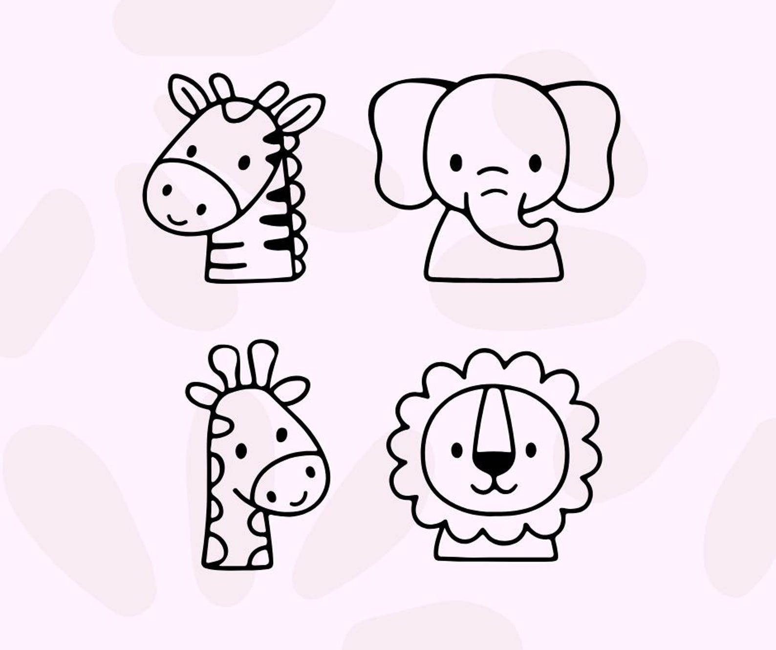 Line Drawing Animal Clipart Bundle - Cute Cartoon Doodle Animals, Black ...