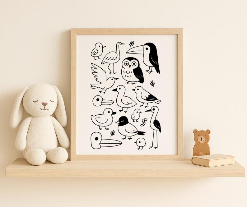 Bird Clipart Set | Cute Birds SVG PNG PDF | Black and White Line Art ...