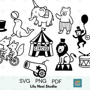 Circus Clipart SVG Set | Cute Animal Line Art | Minimalist Carnival ...