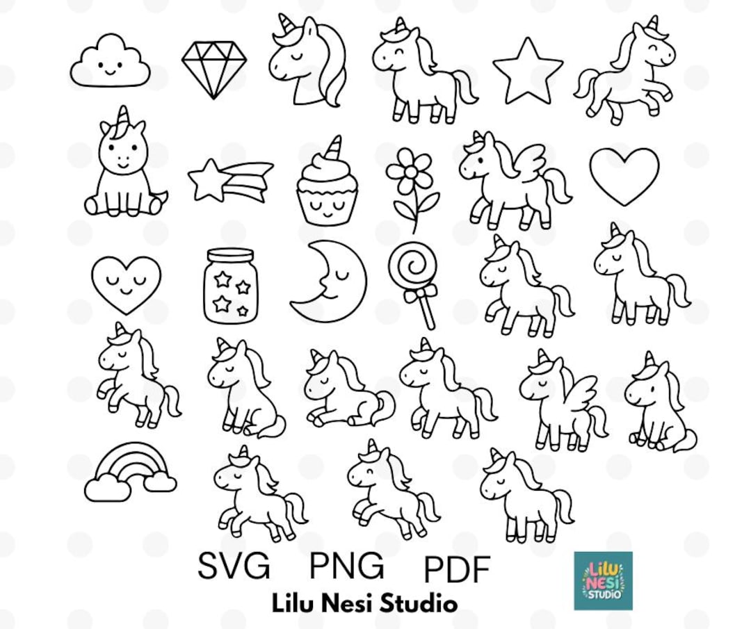 Vector Line Drawing of Cute Unicorns - 28 Cute Minimalist Unicorn ...