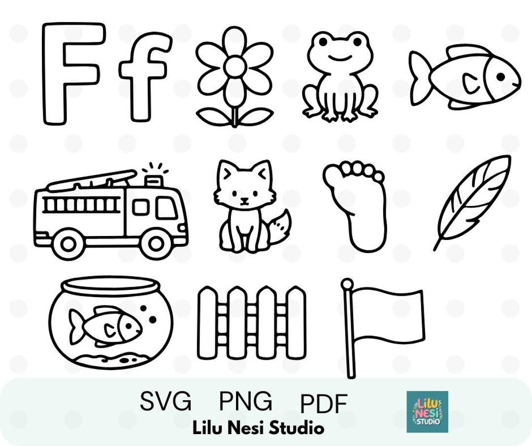 Letter F Alphabet Clipart | Ff Line Art Illustrations | Preschool ...