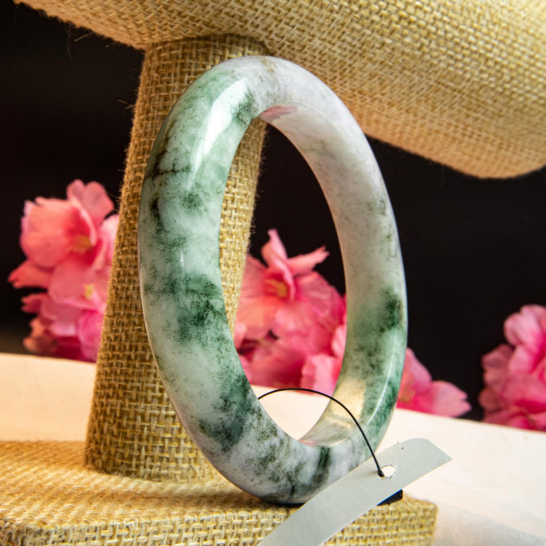 61MM Authentic Burmese Jadeite Jade Bracelet – Natural White Stone With ...