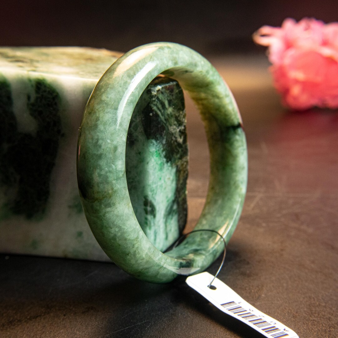 55mm Authentic Grade a Burmese Jadeite Bangle–translucent Apple‑to ...
