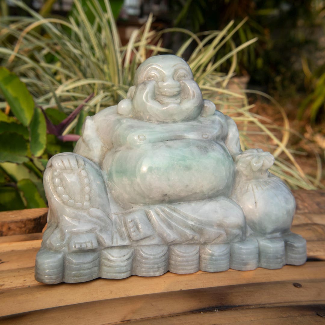 6.5" Vintage Chinese Green Jadeite Carved Laughing Buddha Statue ...