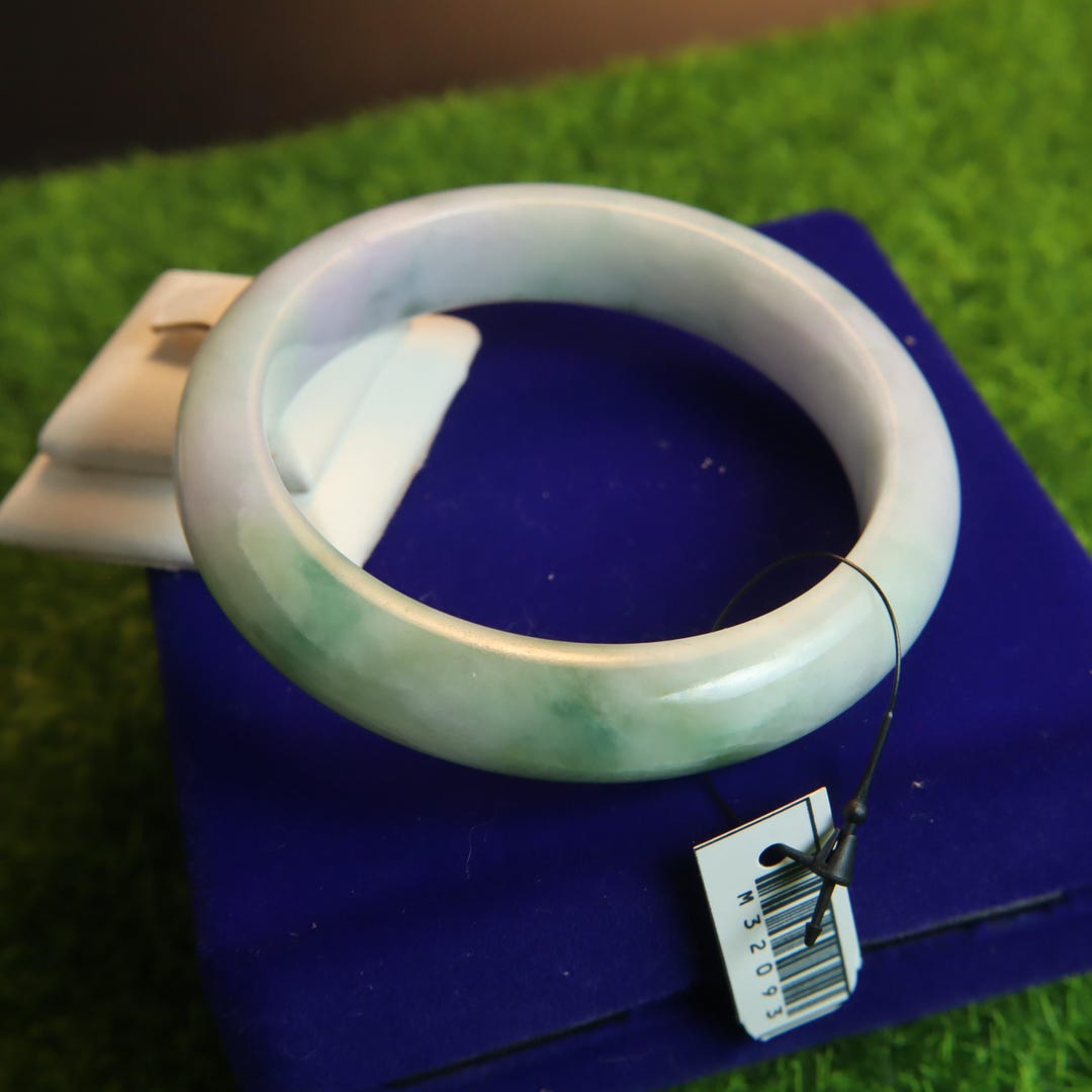 58mm Grade A Burmese Jade Bangle – Natural Apple Green With Emerald ...