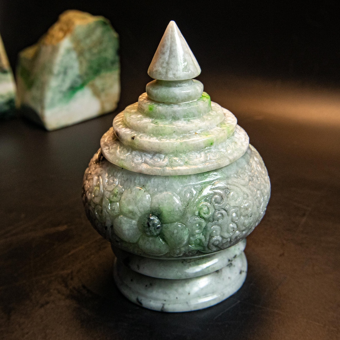 Hand-carved Myanmar Burma Burmese Jadeite Jade Jar | Grade A Moss in ...