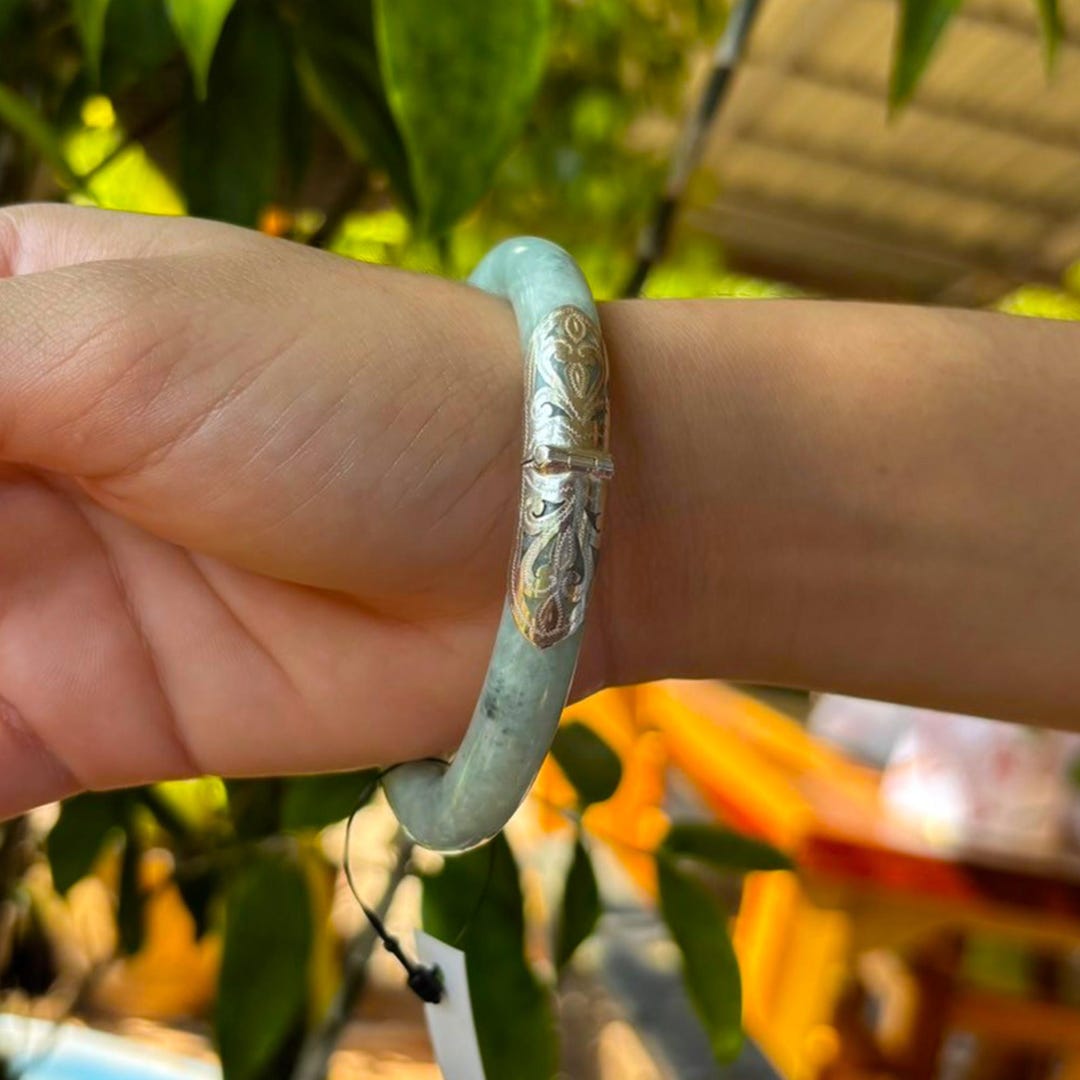 60MM Adjustable Burmese Sky Jade Bangle Bracelet– Grade A Natural ...