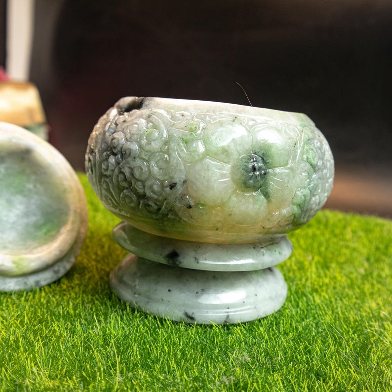 Hand-carved Myanmar Burma Burmese Jadeite Jade Jar | Grade A Moss in ...
