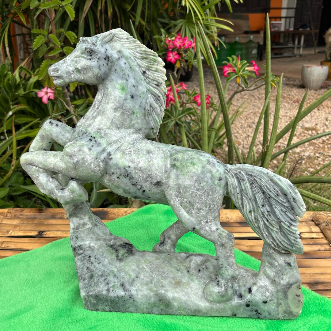 15 Kg Hand-carved Jadeite Horse Statue | Grade A Icy Green Jadeite ...