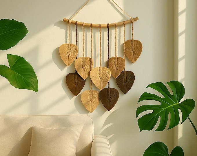 Earth Tone Macrame Leaf Wall Hanging, Macrame Wall Hanging, Boho Wall ...