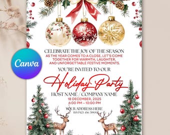 Editable Holiday Party Christmas Invitation, Company Holiday Christmas ...