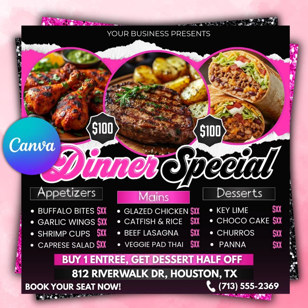Dinner Specials Flyer, Restaurant Menu Template, Editable Food Flyer ...