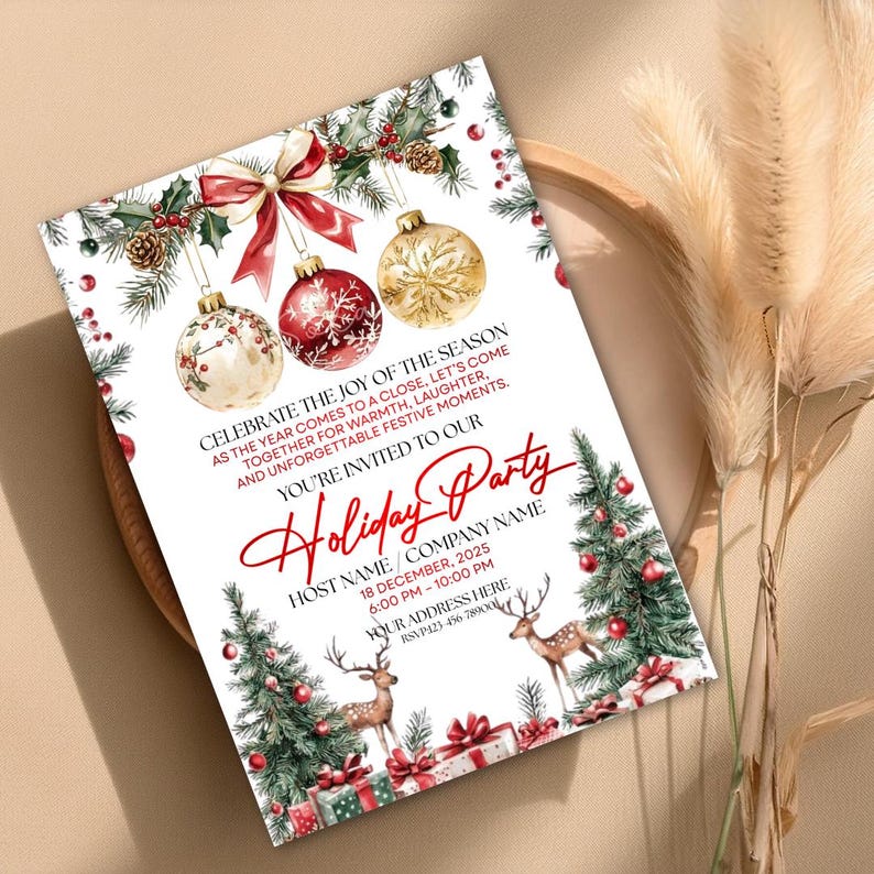 Editable Holiday Party Christmas Invitation, Company Holiday Christmas ...
