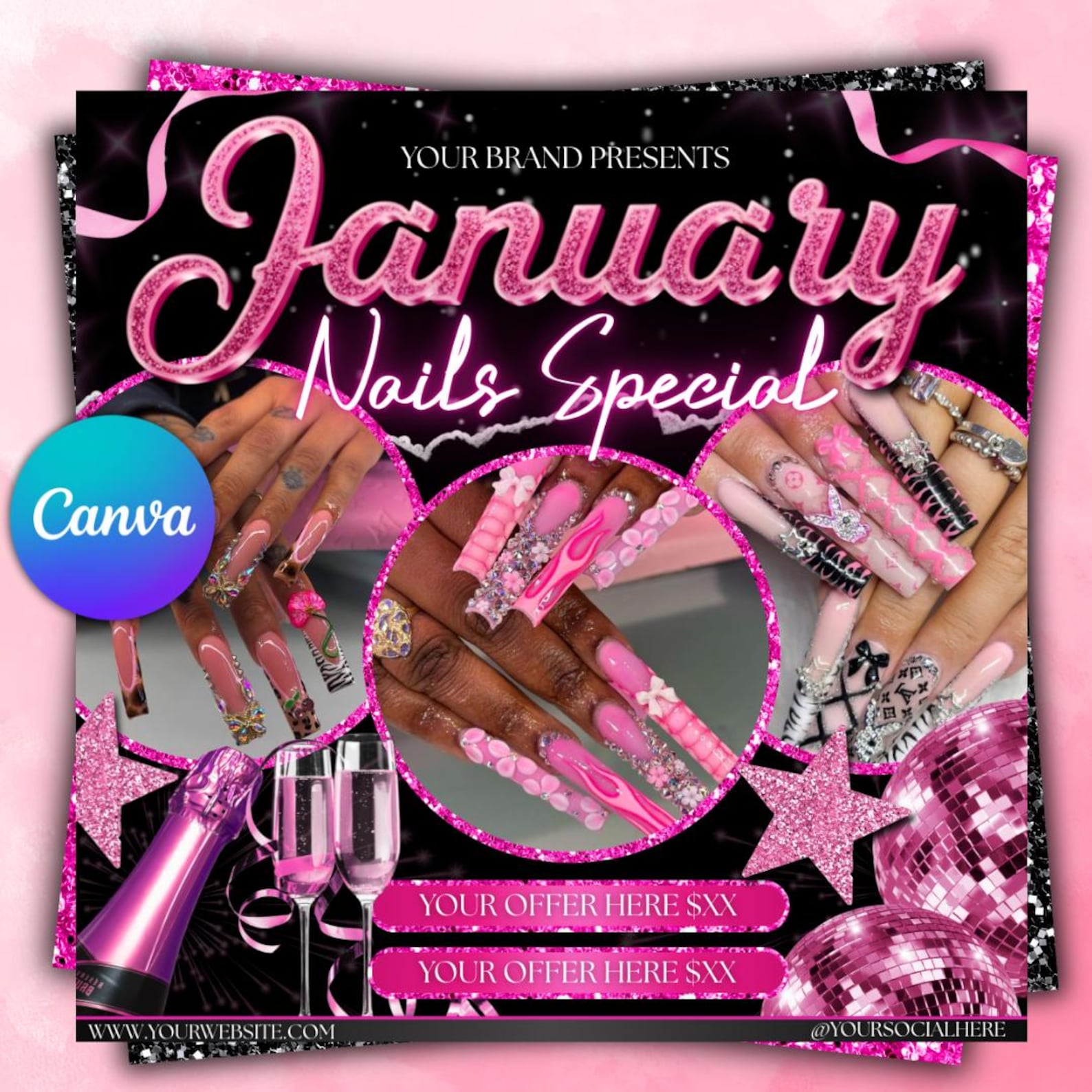 New Year Nails Flyer, Salon Beauty Appointment Promo (canva Editable ...