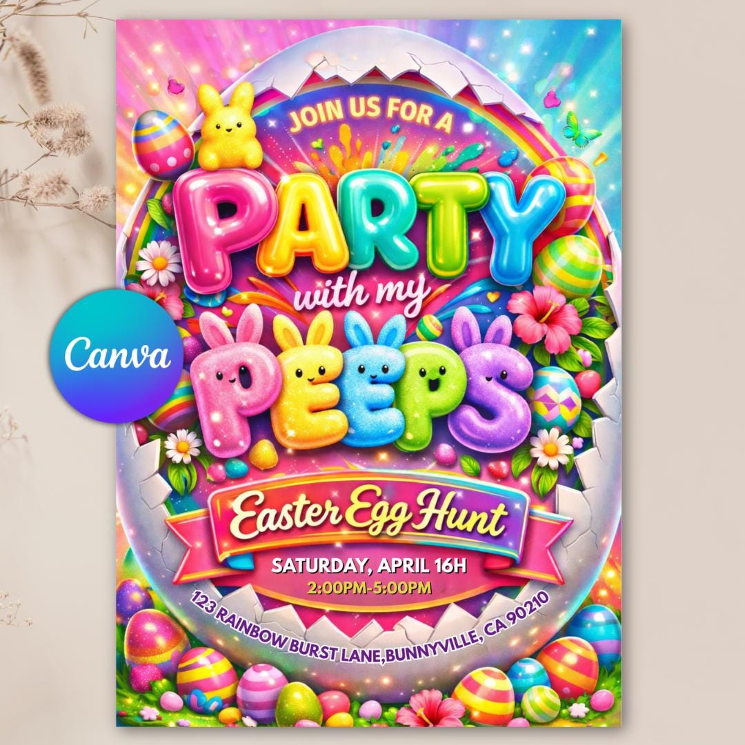 Easter Egg Hunt Invitation, Party With My Peeps, Easter Bunny Invite ...