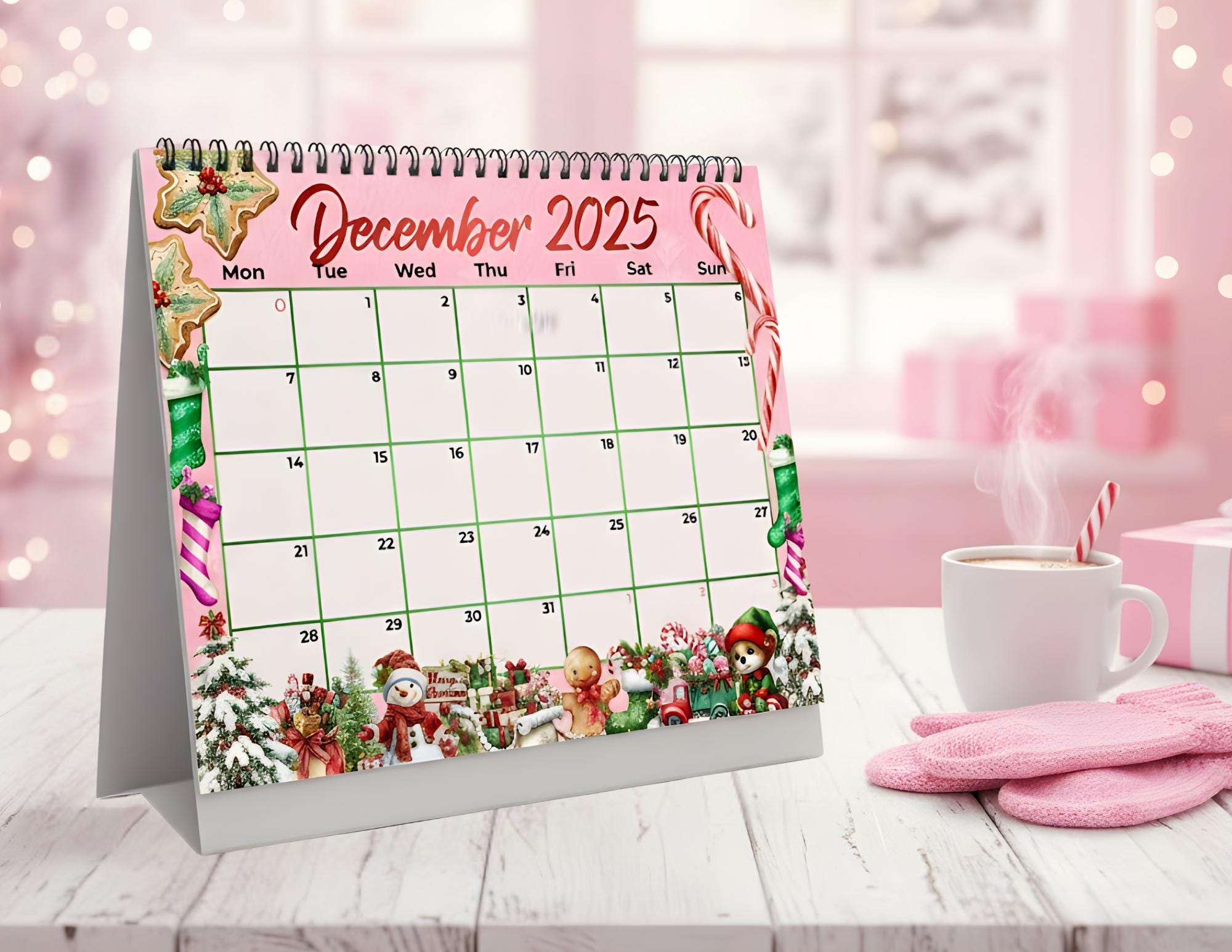Editable December 2025 Calendar, Printable Red Christmas Calendar W ...