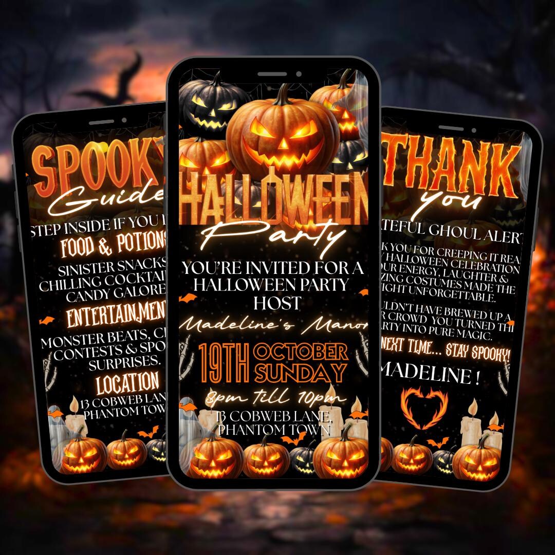 Digital Halloween Party Invitation, Animated Scull Pumpkin Party Video ...