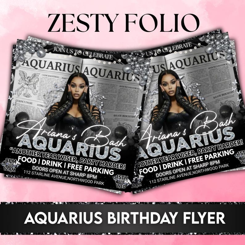 Aquarius Birthday Flyer, Aquarius Bash Flyer, Birthday Flyer, Birthday ...