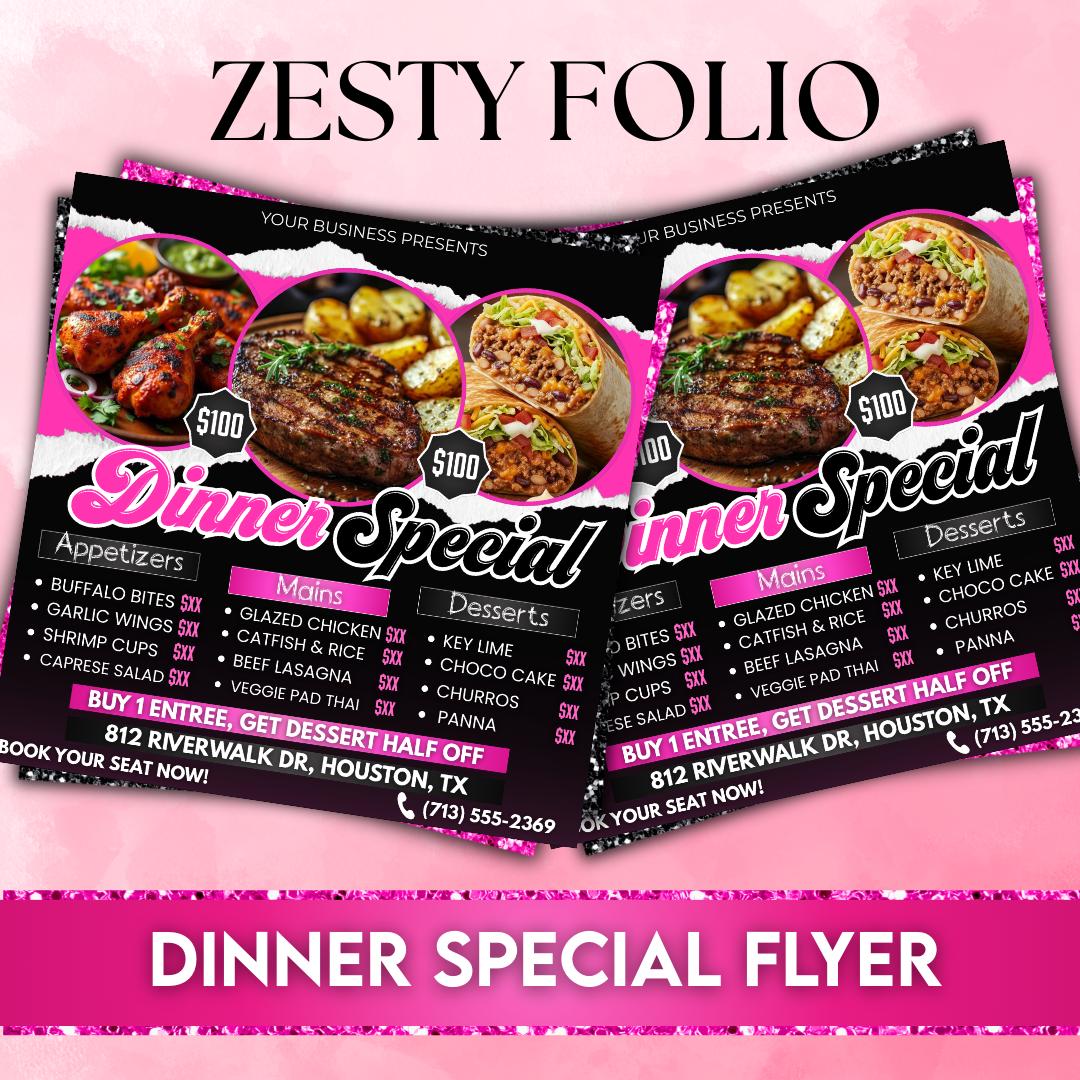 Dinner Specials Flyer, Restaurant Menu Template, Editable Food Flyer ...