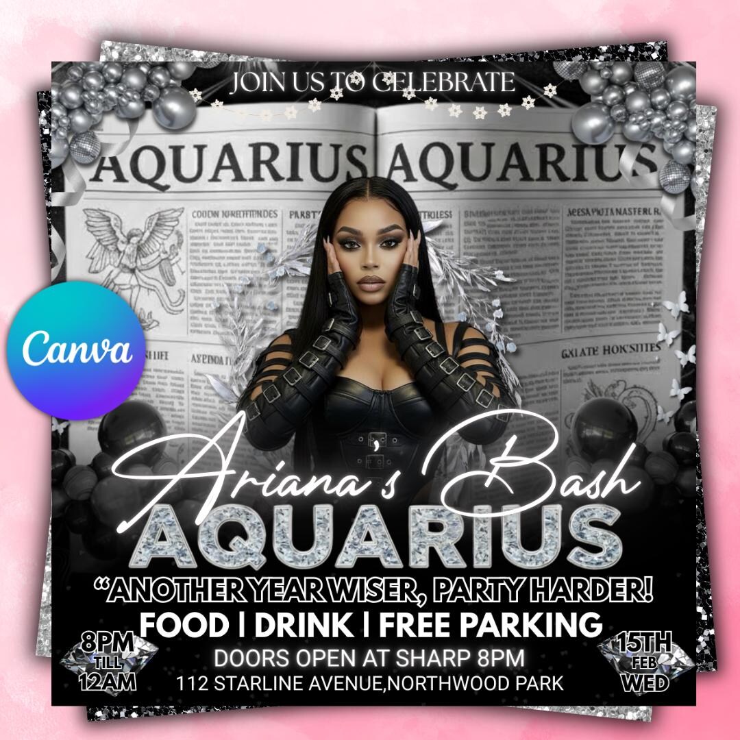 Aquarius Birthday Flyer, Aquarius Bash Flyer, Birthday Flyer, Birthday ...
