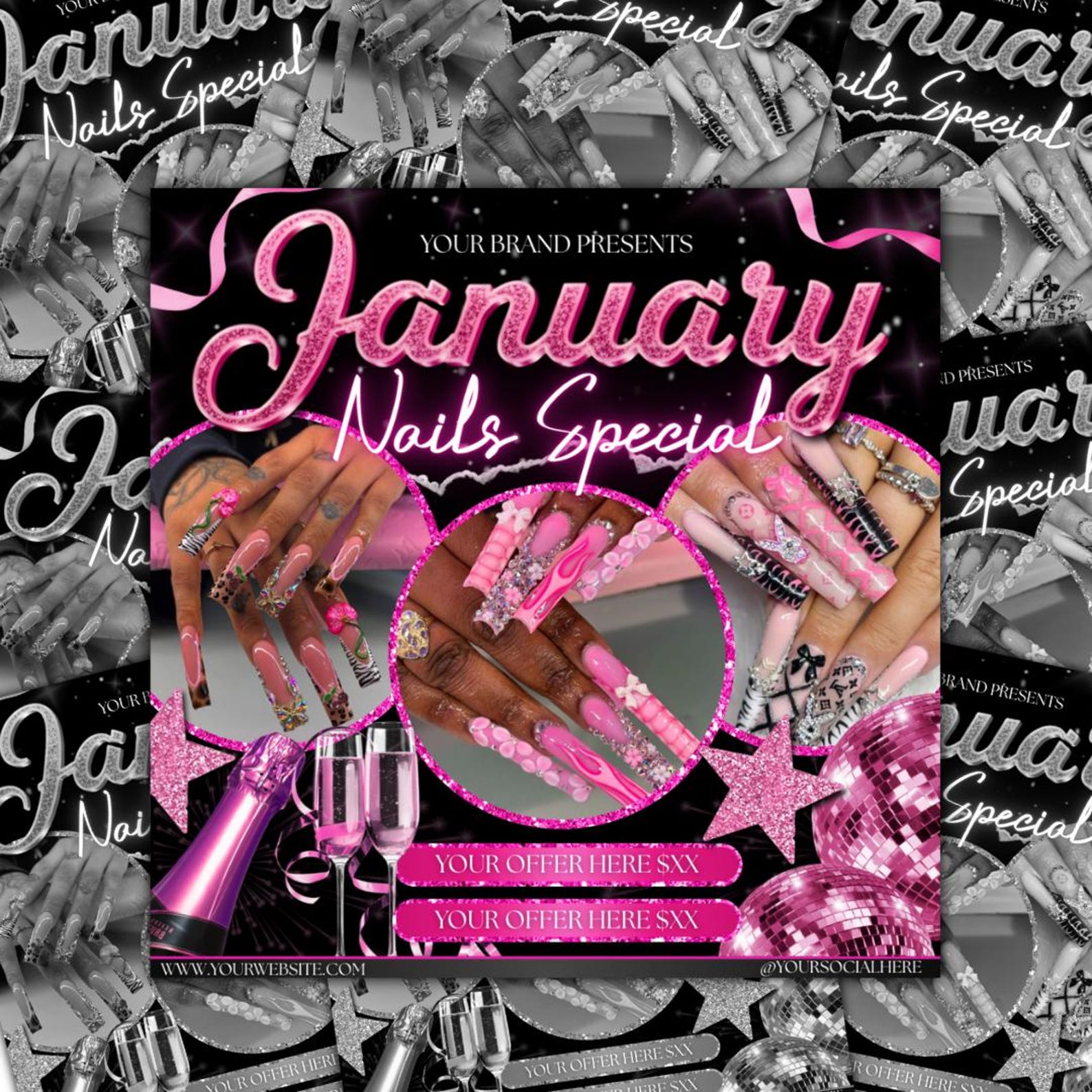 New Year Nails Flyer, Salon Beauty Appointment Promo (canva Editable ...