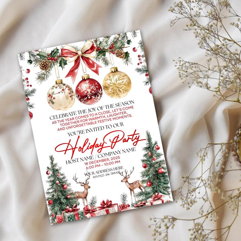 Editable Holiday Party Christmas Invitation, Company Holiday Christmas ...