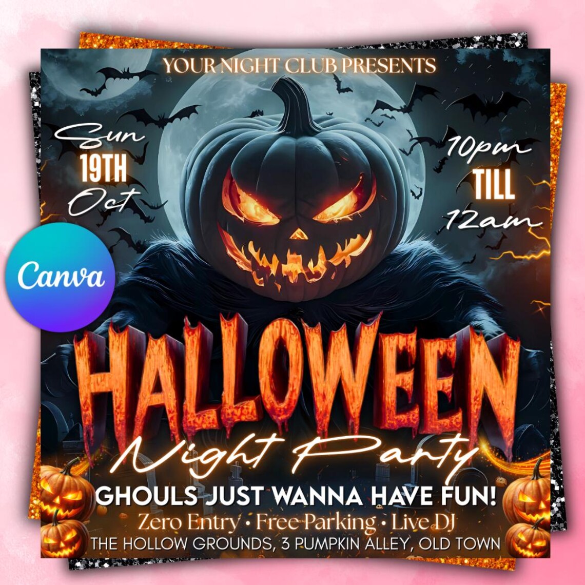 Halloween Party Flyer, Halloween Night Party Flyer, Spooky Club Event ...
