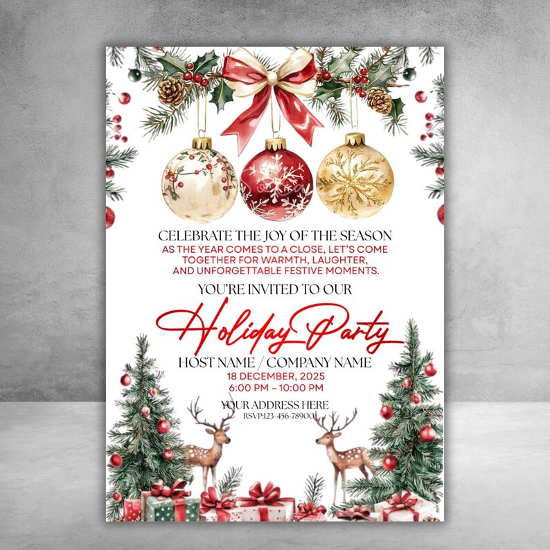 Editable Holiday Party Christmas Invitation, Company Holiday Christmas ...