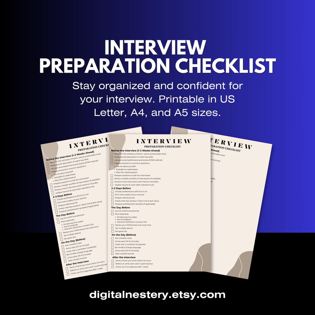 Interview Preparation Checklist | Job Interview Planner (PDF) - Etsy