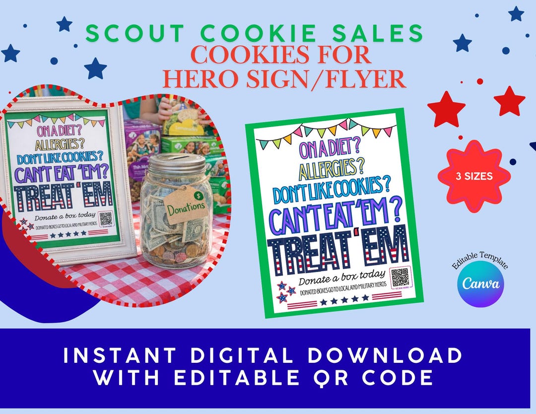 Girl Scout Cookie Sales Donation Flyer Cookies for Heros Banner 3 Sizes ...